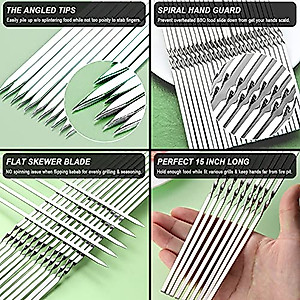 CenterZ 30 Pack Kebab Skewers, 15" Long Flat Stainless Steel BBQ Shish Kabob Skewers with Portable Metal Storage Tube, Reusable Meat Sticks Set for Grilling, Marshmallow, Vegetable, Shiskabob Barbecue