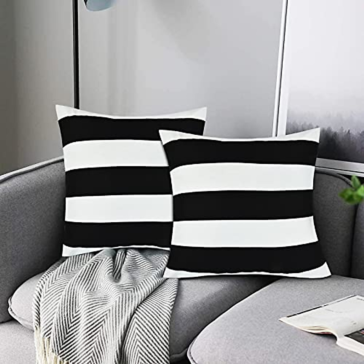 Yastouay 2 Pack Throw Pillow Covers, Black White Pillow Covers, Stripe Decorative Pillow Case, Farmhouse Striped Cushion Cover for Sofa Couch Chair Bed, 18 x 18 Inches