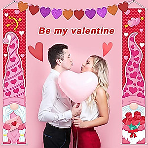 3pcs Valentine's Day Gnome Banner Decorations with Hearts Gliter Banner Valentines Day Outdoor Decorations Home Wall Porch Sign Decor for Holiday Valentines Party Decorations