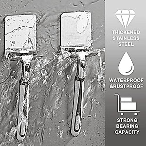 BYFU 8 Pack Adhesive Razor Hooks Shaver Hook Hanger, Heavy Duty Stainless Steel Wall Holders for Bathroom Kitchen Closet Organizer