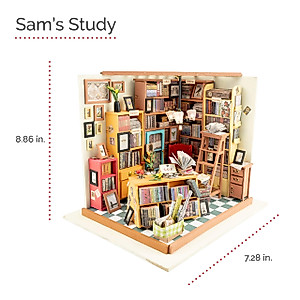 Hands Craft DIY Miniature Dollhouse Kit - Sam's Study 3D Model Tiny House Building with LED Lights Wood Prefabricated Pieces Puzzle 1:24 Scale Crafts for Adults and Teens DG102