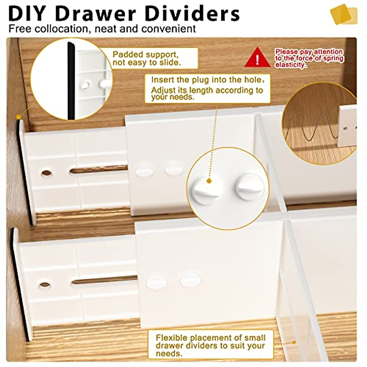 ARSTPEOE Drawer Dividers with 12 Inserts,16.9-23", Drawer Dividers for Clothes, Expandable Kitchen Drawer Organizer,Adjustable Drawer Separators for Bedroom Bathroom Dresser (6 Pack)