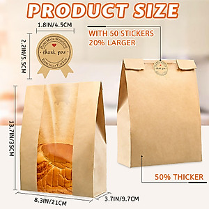 25 Pcs Bread Bags for Homemade Bread, Sourdough Paper Bread Bags With Window, 50% Thicker 13.7x8.2x3.7in A Large Bakery Bags Used for Storage Bread Cookies & Snacks, 30 Cute Sealing Stickers with Ties