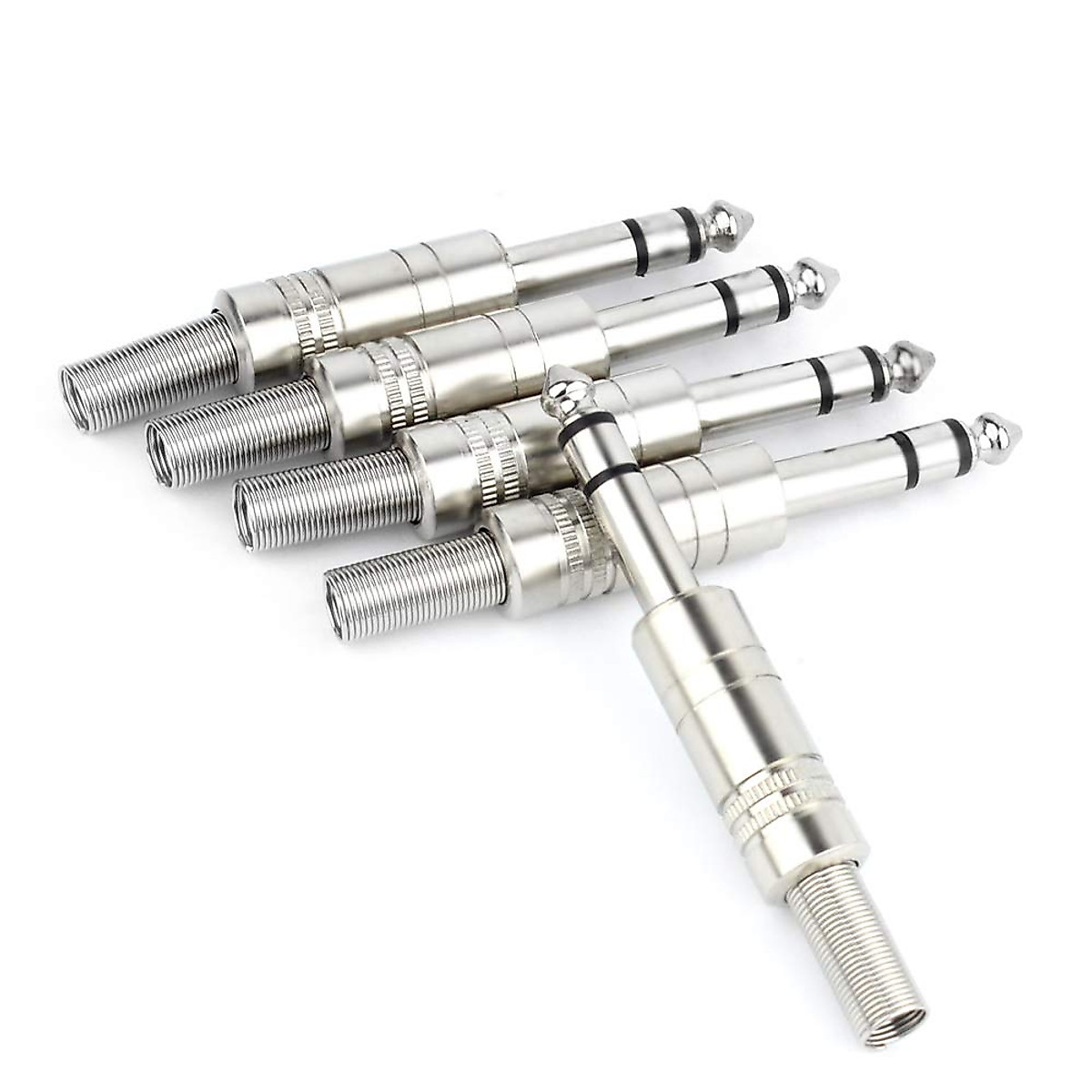 1/4" Audio Plugs 6.35 mm Plug TRS Male 1/4 inch Solder Type Stereo Plug Straight Design Connector with Spring for DJ Mixer Speaker Cables Guitar Cables Phono Patch Cable Microphone Cables (5 Pack)