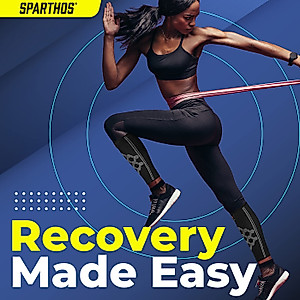 Sparthos Calf Compression Sleeve (Pair) – Leg Compression Brace for Men and Women – Shin Splint Calf Pain Relief Calves Blood Circulation Sports Support Running Walking Cycling Yoga (Black-M)