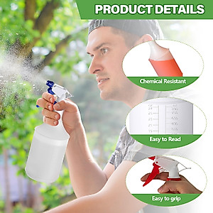 Yiyiring 12 Pcs Chemical Resistant 32 oz Bottles Plastic Leak Proof Embossed Scale Spray Bottles Pair without Industrial Spray Heads for Window Cleaning Car Detailing Lawn Care