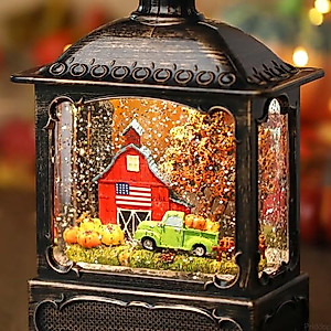 Priddop Fall Snow Globe Lantern - Red Barn Truck Pumpkin Farm Glittering Autumn Harvest Decorations for Home, Thanksgiving