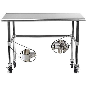 AmGood 18" X 48" Stainless Steel Work Table - with Open Base & Wheels | Food Prep | Utility Work Station | NSF Certified