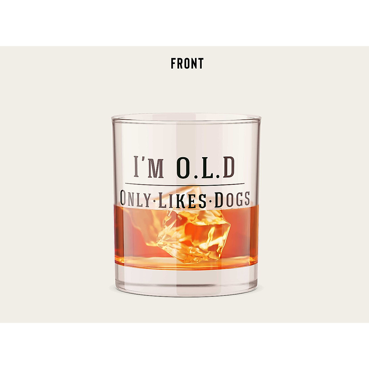 Spotted Dog Company Printed 11oz Whiskey Rocks Glass, I'm O.L.D, Only Likes Dogs, Paw Print, CM01