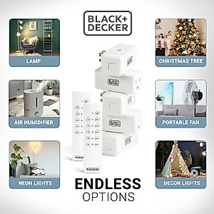 BLACK+DECKER Wireless Remote-Control Outlet, Pack of 5 Outlets, 2 Remotes - Premium Light Switches