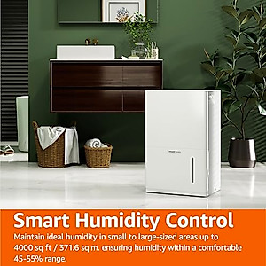 Amazon Basics Large Dehumidifier for Basements, Bathroom, up to 4000 SFT, 50 Pint, Energy Star Certified, Timer, Auto-Defrost, Overflow Protection, White