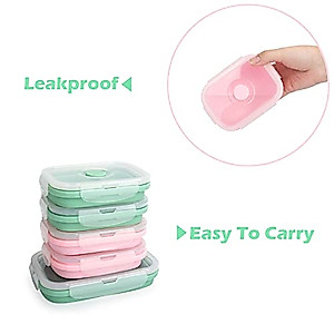 Wolecok Silicone Collapsible Food Storage Containers - Foldable Bento Lunch Boxes with BPA Free Airtight Plastic Lids,Set of 5 Pack