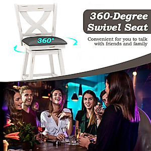 MU Bar Stools Set of 4, 24" Seat Height Counter Height Swivel Barstools with X-Back, Upholstered 360 Degree Swivel Dining Chair with PVC Cushioned Seat, Footrest & Wood Legs, White