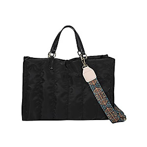 GLOD JORLEE Medium Puffer Tote Bags for Women, Trendy Luxury Quilted Cotton Padded Handbags for Women, Winter Soft Puffy Bags (Black)