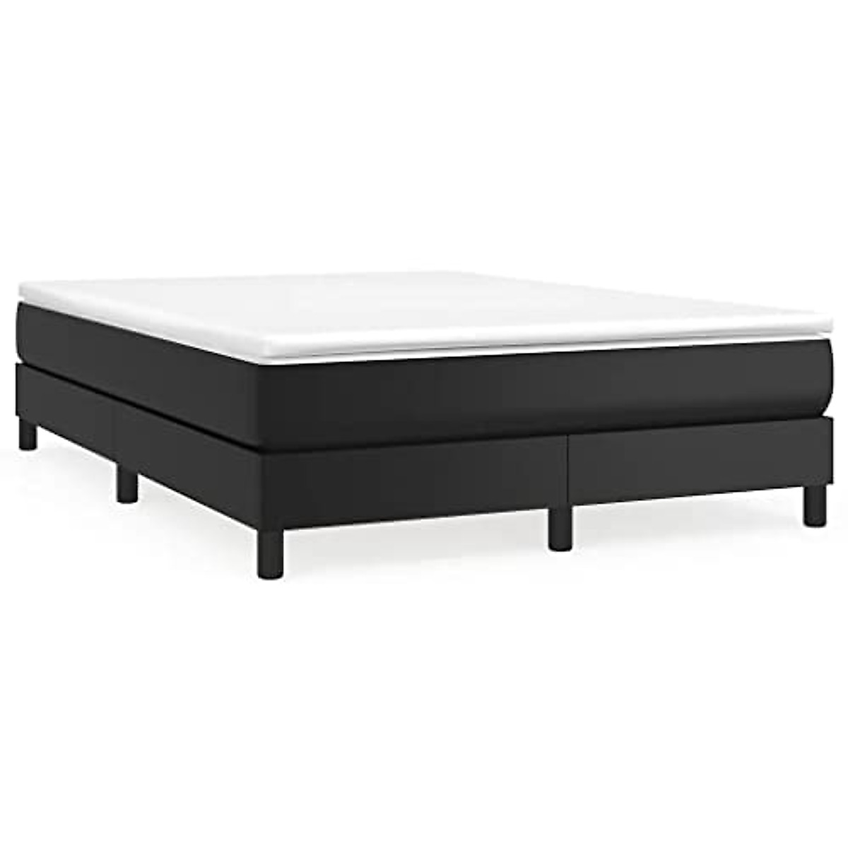 vidaXL Box Spring Bed Frame Home Indoor Bedroom Bed Accessory Wooden Upholstered Double Bed Base Furniture Black 53.9"x74.8" Full Faux Leather