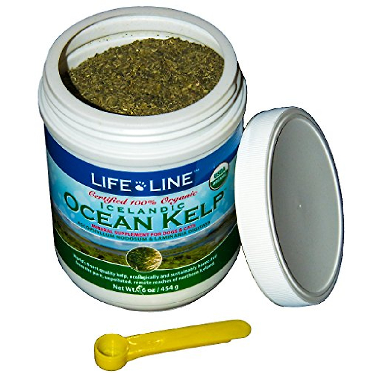 Life Line Pet Nutrition Organic Ocean Kelp Supplement for Skin & Coat, Digestion in Dogs & Cats,16oz, 20101