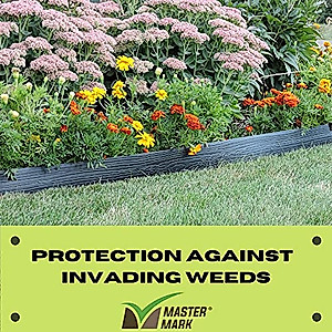MASTER MARK Terrace Board, Landscape Coiled Edging, Grass Barrier, Bender Board, Flower Bed, Vegetable Garden Borders 5 in. x 40 ft. with 10 Stakes (Black)
