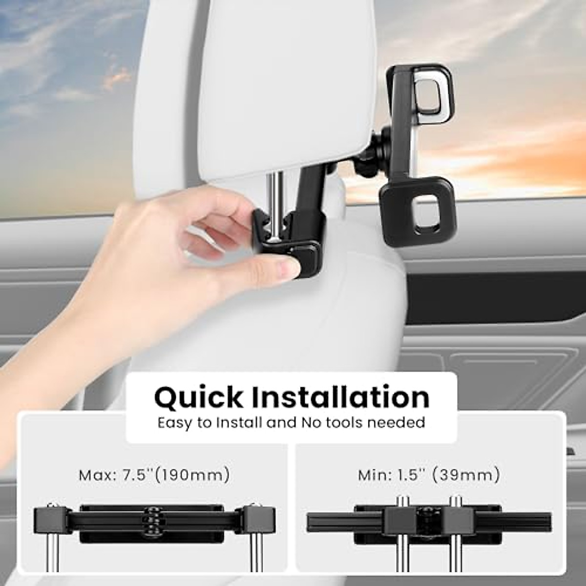 Holulo Tablet iPad Holder for Car Headrest Tablet Mount, Headrest Tablet Stand for Car Back Seat Compatible with iPad Pro Air Mini/Kindle Fire HD/Galaxy Tab/Switch OLED or Other 4.7”-12.9" Devices