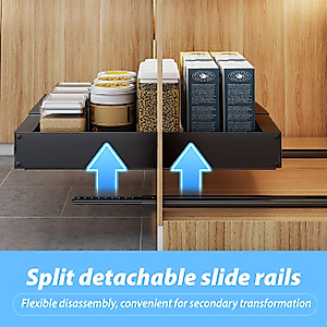 Expandable Pull out Cabinet Organizer with Sliding Drawer, Expandable (11.8"-18.1")Heavy Duty Slide out Drawer Adhesive Nano Film Slide Out Pantry Shelves for Kitchen,Bathroom,Pantry (2.7" H) (Black)