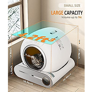 Self-Cleaning Cat Litter Box, Automatic Cat Litter Box PETCADO 24H for No Scooping with APP Control, Odor Removal, Safe Lock, Litter Mat, Quiet for Multiple Cats and All Kinds of Clumping Cat Litter