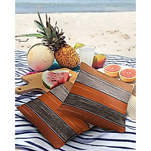 Outdoor Waterproof Pillow Covers for Patio Furniture Wooden Board Decorative Throw Pillow Cover Autumn Orange Ombre Wood Grain Pillowcases Set of 2 Cushion Case for Sofa Couch Chair 16 x 16 in