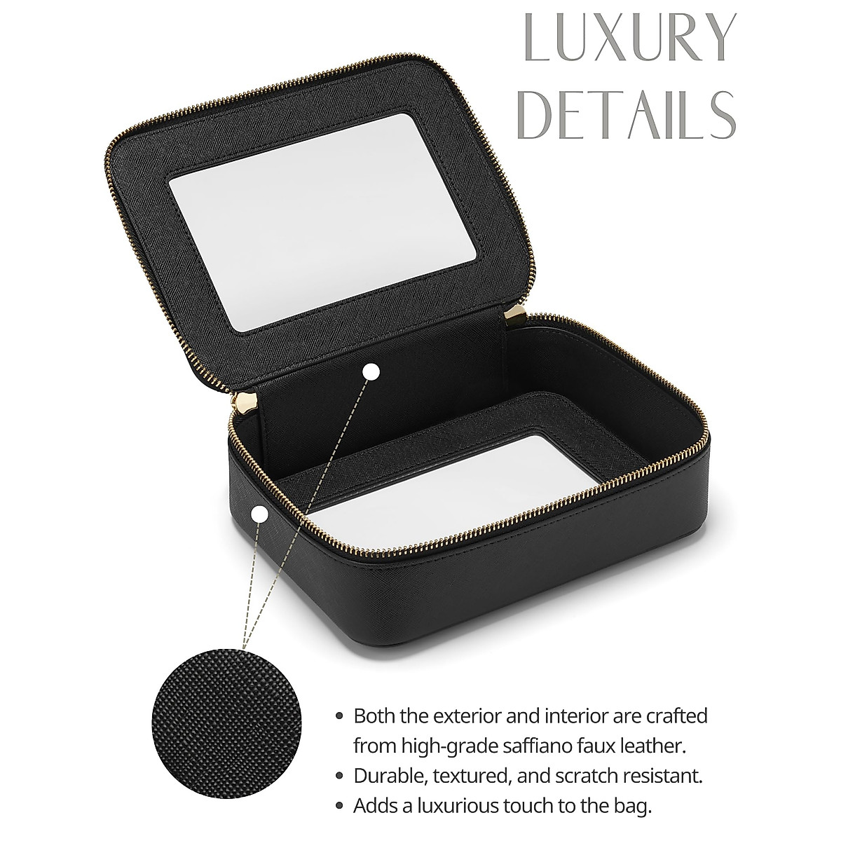 Popvibe Clear Makeup Case Black Toiletry Bag Travel Medium Clear Cosmetic Bag with Zipper, Small Make Up Bag Organizer Traveling TSA Approved Transparent Bag Car for Essentials