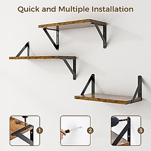 Fun Memories Floating Shelves Wall Mounted Set of 3, 16.5 Inch Natural Wood Wall Shelves, Decor Storage Shelf for Bedroom Bathroom Living Room Office Pictures Plants Books Cats TV (Rustic Brown)