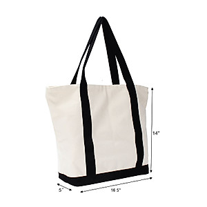 MEIANJU Zippered Canvas Tote Bag, 16.5"x 13.4" Heavy Duty Plain Canvas Tote Bags Blank Canvas Bag Tote Bag 3 PCS Zipper Reusable Canvas Tote Bags Bulk Cloth Grocery Bags black Cotton Tote Bags