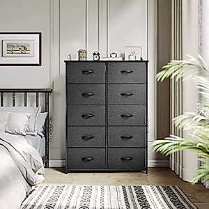 YITAHOME 10 Drawer Dresser - Fabric Storage Tower, Organizer Unit for Bedroom, Living Room, Hallway, Closets & Nursery - Sturdy Steel Frame, Wooden Top & Easy Pull Fabric Bins (Charcoal)