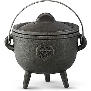 Mini Cauldron Cast Iron with Lid - Witchcraft Altar Supplies, Wicca Herbs Incense Burner, Suitable for Larger Potions
