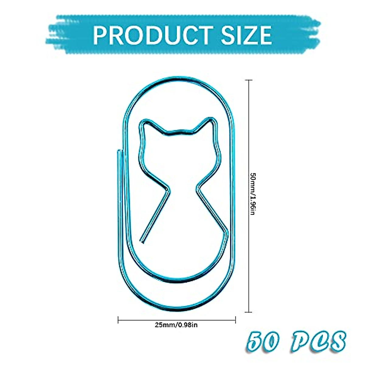 50Pcs Paper Clips, Cat Paper Clips, Office Supplies Bookmark Clips, Funny Paper Clips for Office School Home Desk Organizers (Blue)