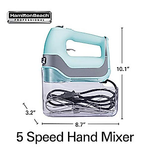 Hamilton Beach Professional 5-Speed Electric Hand Mixer with Snap-On Storage Case, QuickBurst, Stainless Steel Twisted Wire Beaters and Whisk, Mint (62658)
