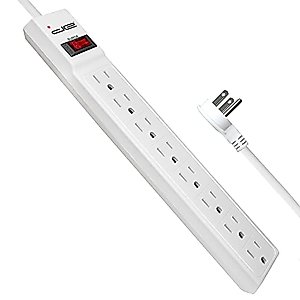 Digital Energy 8 Outlet Surge Protector Power Strip Power Strip - 15 AMP, 1875 W, 125 V, 350 J Surge Protection, ETL Listed - Flat Plug, White, 3 FT