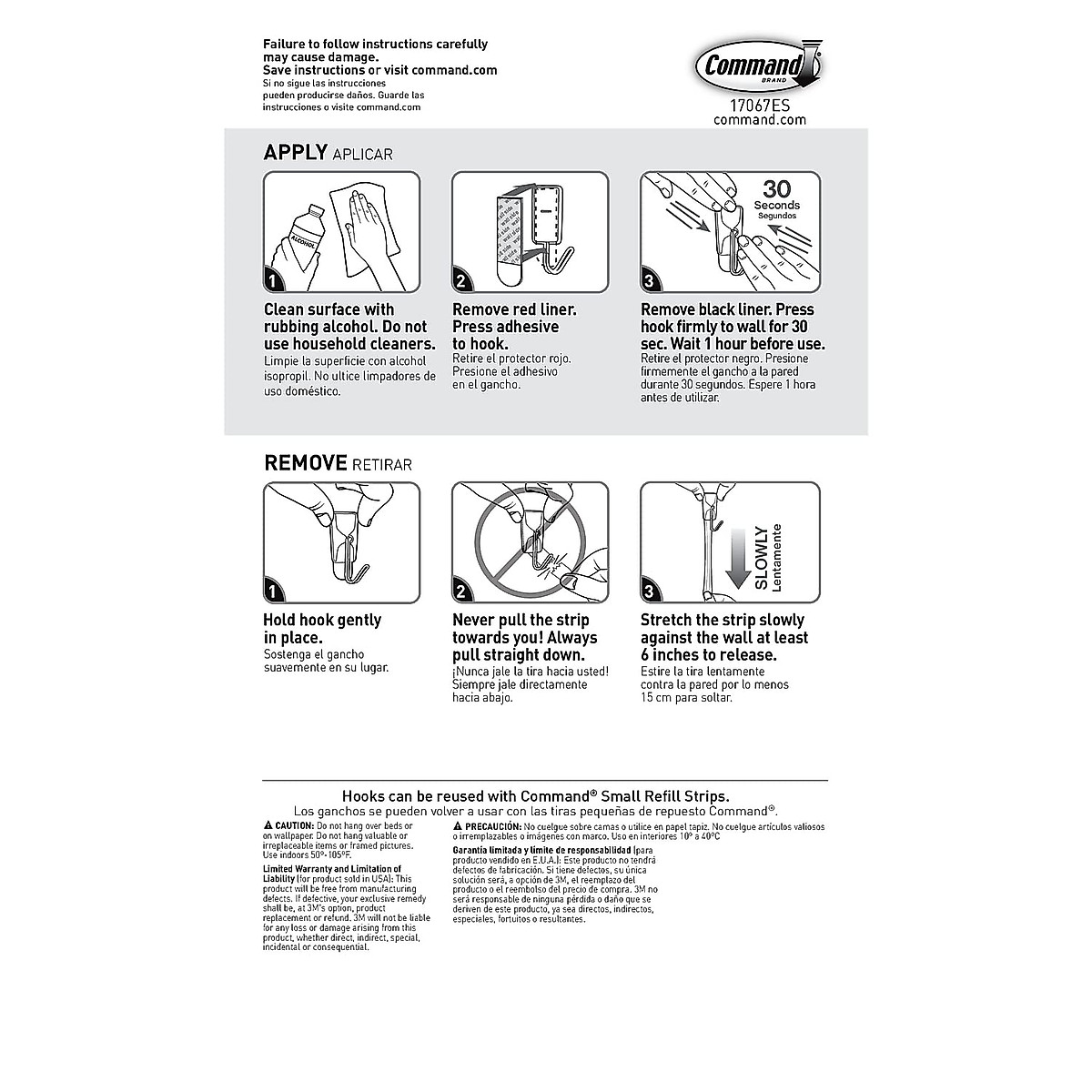Command 17067Es Hooks W/ Adhesive Strips,Small Wire,Holds 1/2 Lb.,3/Pk,We