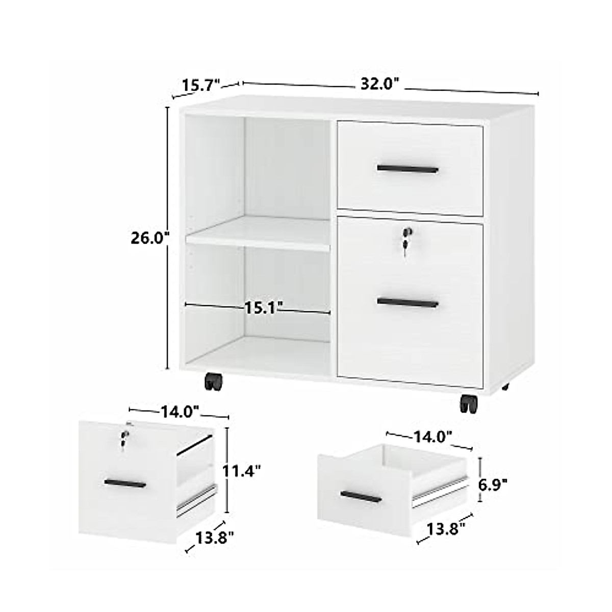 WAHEY File Cabinet, 2 Drawer Mobile Lateral Filing Cabinet with Open Storage Shelf, OLFC002