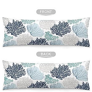 Beach Theme Body Pillow Cover,Nautical Blue Coral Ocean Marine Coastal,Long Pillow Case Protector with Zipper Decorative Soft Rectangle Bed Pillowcases for Bedroom,Couch,Home Gifts 20"x54",Teal Blue