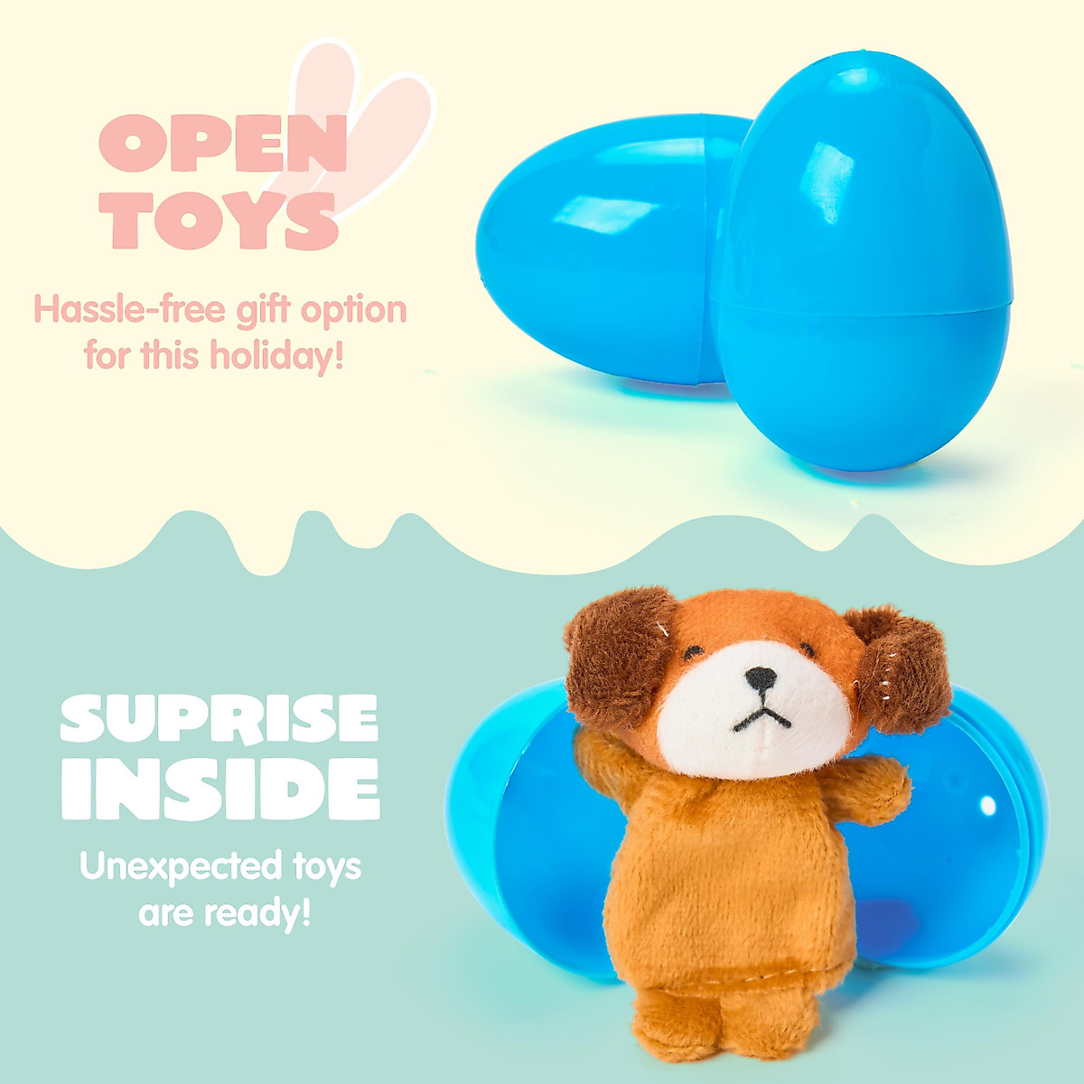 JOYIN 12pcs Prefilled Easter Eggs with Toys, Plastic Eggs with Finger Puppets, Basket Stuffers for Toddlers & Babies, Easter Theme Party Favors