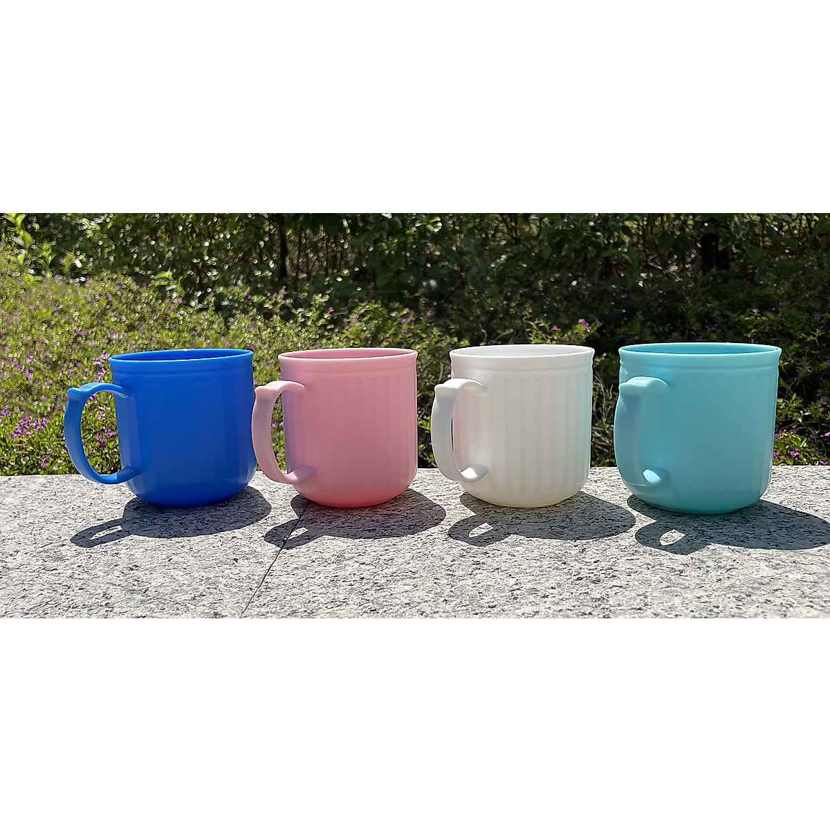 AOYITE Plastic Coffee Cups with Handles - Unbreakable BPA Free Coffee Mugs 13 oz set of 4 - Reusable Dishwasher Safe Hard Drinking Cups for Kids Kitchen Outdoor (Thick Wall)