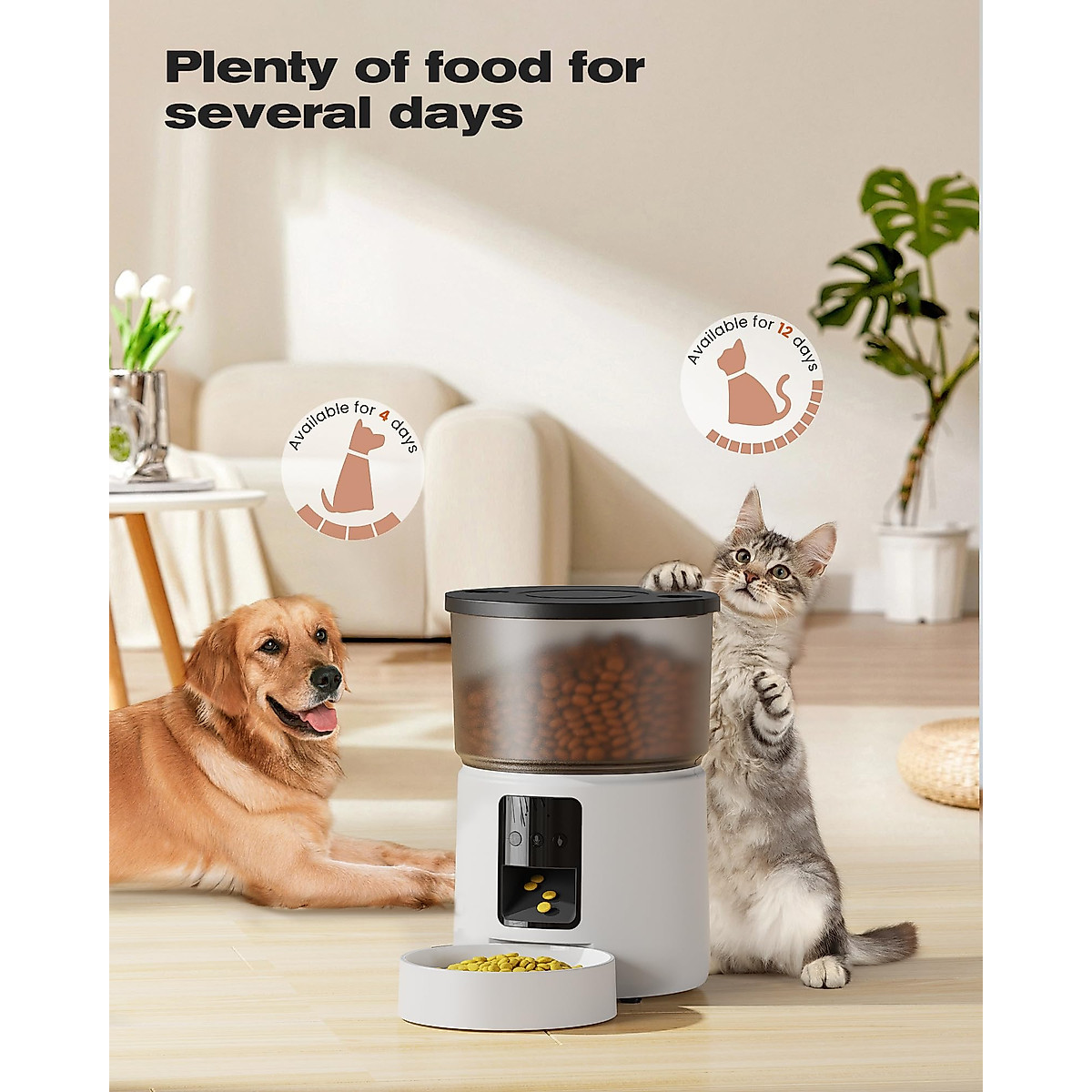 Automatic Cat Feeder: 2.4G/5G Cat Food Dispenser - Cat Feeder with 1-10 Meals - WiFi Cat Feeder Automatic - APP Control - Cat Automatic Feeders - Auto Cat Feeder - 3L Pet Feeder - BEMOONY White
