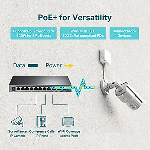 TP-Link TL-SG1210MP, 8 Port Gigabit PoE Switch, 8 PoE+ Ports @123W, w/ 2 Uplink Gigabit Ports + 1 Combo SFP Slot, Plug & Play, Extend, Priority & Isolation Mode,
