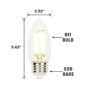 Westinghouse 5309020 6.5 Watt (100 Watt Equivalent) B11 Dimmable Clear Filament LED Light Bulb, Medium Base, 6 Pack