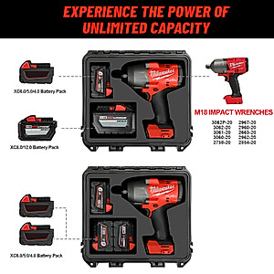 Case for Milwaukee M18 Impact and Torque Wrench - Waterproof Hard Tool Box for Milwaukee Set, Power Tool Combo Kit Bag for Milwaukee 18V 20V 2/1 3/4 3/8 Cordless Torque Wrenches/Battery (Case Only)