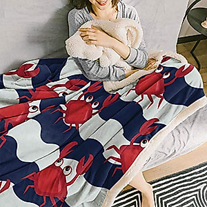 Big buy store Sherpa Flannel Throw Blankets Red Crab Luxury Plush Thick Blanket Reversible Soft Warm Bed Blanket for Couch Sofa Blue Chevron Zig Zag 40 x 50 inch