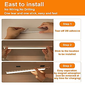 Holen Darrel Under Cabinet Lights Motion Sensor Light Wireless Battery Powered LED Counter Closet Lighting, USB Rechargeable Night Light for Kitchen Hallway Stairway Wardrobe Vanity 2 Pack 11.8 inch