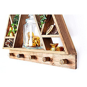 Mountain Shelf with Hooks – Triangle Shelves for Boho Crystal Shelf Display, Essential Oil Holder Organizer, Rustic Wooden Décor for Bedroom, Bathroom, Living Room, Nursery & Entryway
