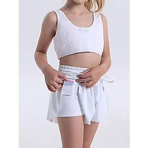 Flowy Shorts for Teen Girls Athletic Running Biker Shorts Youth Butterfly Shorts（White-S）