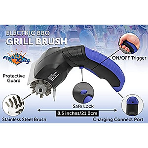 Flame King Electric BBQ Grill Brush Cordless and Rechargeable Stainless Steel Bristles