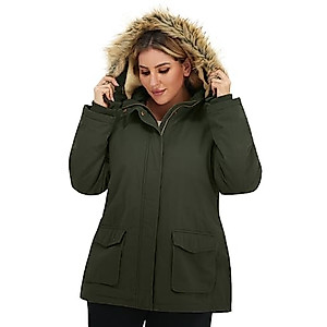 Soularge Women's Winter Plus Size Warm Faux Fur Coat Outerwear(Army Green, 5X)