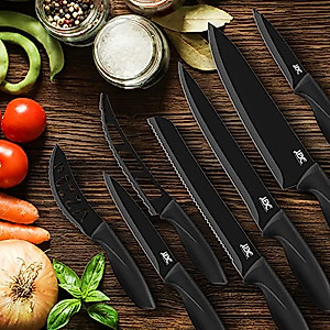 Lux Decor Collection Knife Set - 7 Piece Knives Set For Kitchen | Ultra Sharp Serrated Knife | Black Steak Knives Set | Rust Proof and Scratch Resistant Sharp Knives| Kitchen Knife Set