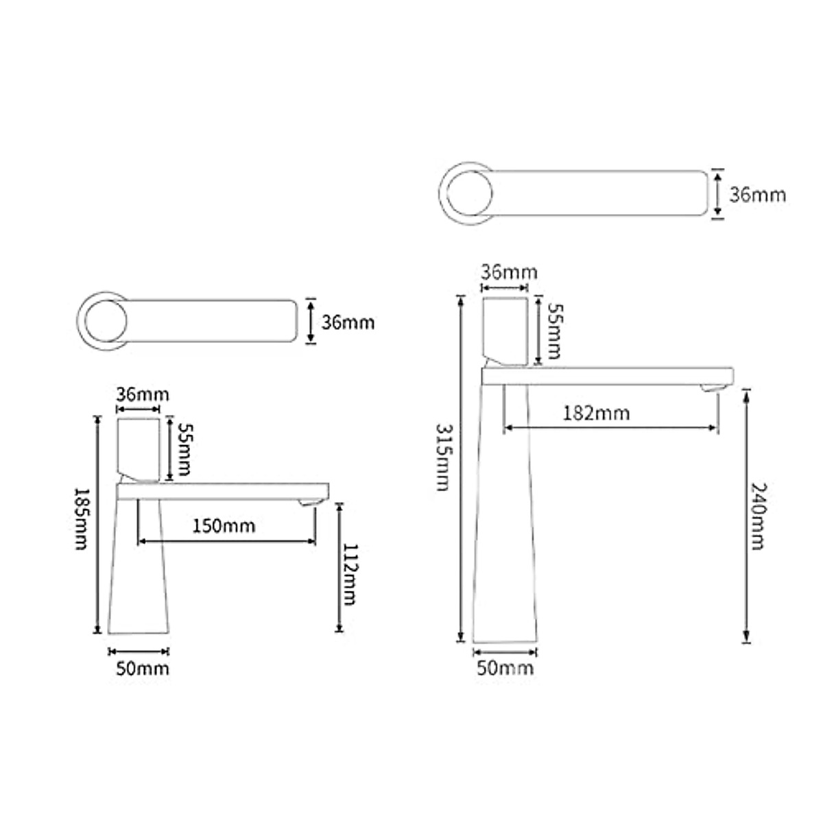 Black Brass Bathroom Basin Sink Faucets Single Hole Handle Hot and Cold Water 360 Degree Rotation Deck Mounted for Bath Kitchen (Color : Ws Tall)